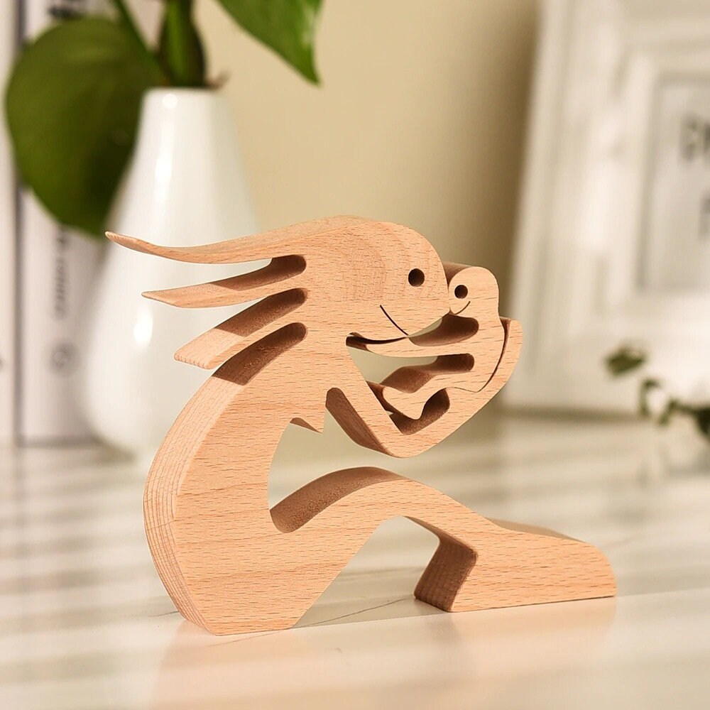 Family of Three Statues Living Room Office Desk Decor Wooden Man and ...