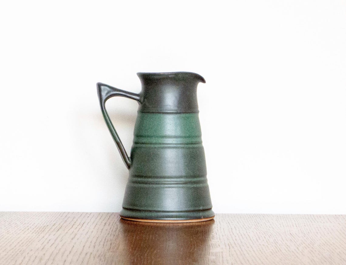 Handmade Stoneware Ceramic Pitcher in Matte Emerald Green/black - Etsy