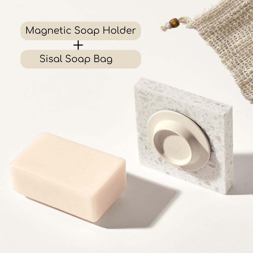 Magnetic Soap Holder, White, Cream, Natural Sisal Soap Bag - Made of ...