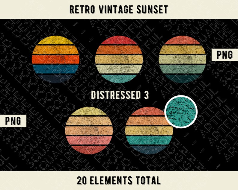 Retro Vintage Sunsets 20 Retro Sunset Clipart PNG Digital Download ...