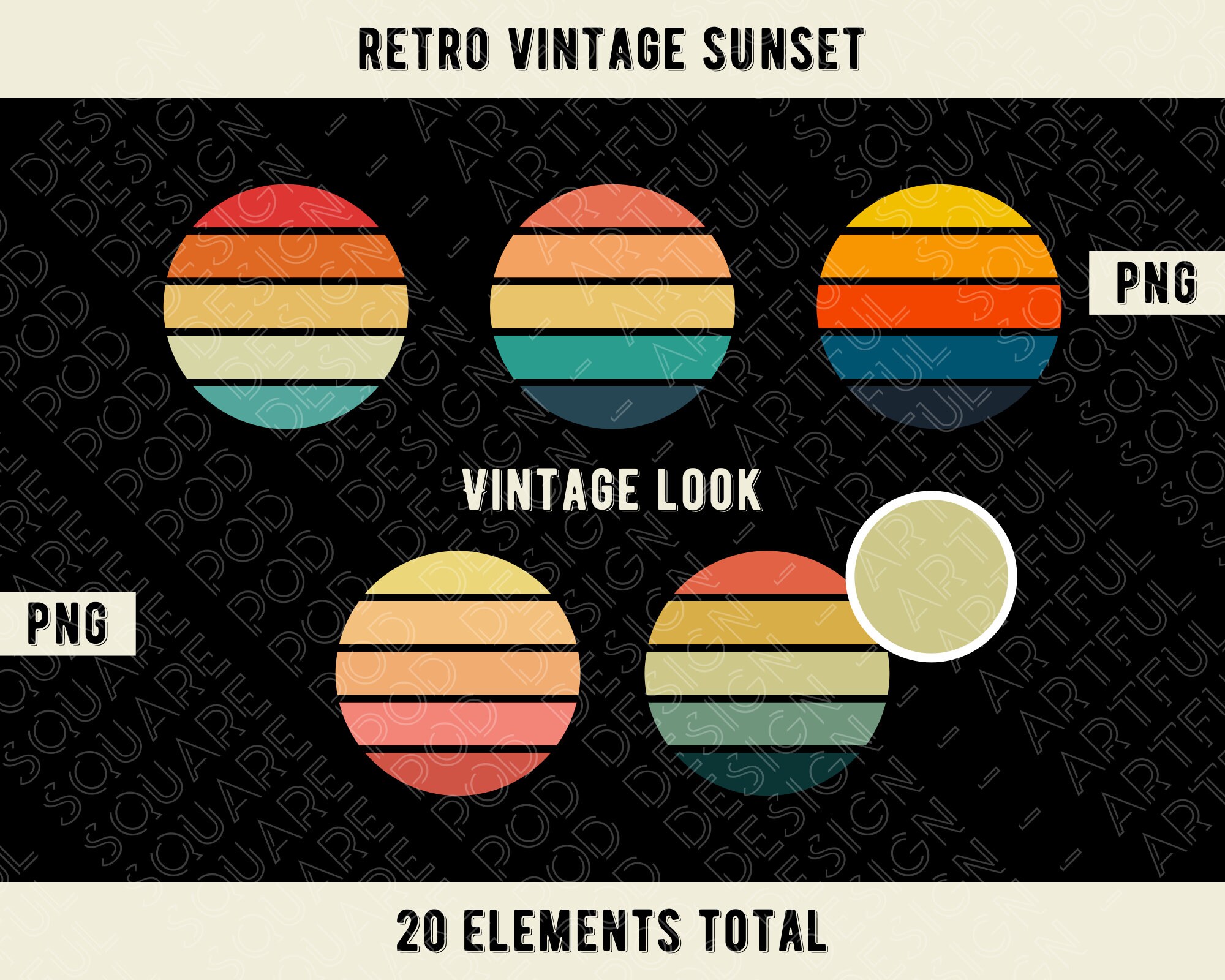 Retro Vintage Sunsets 20 Retro Sunset Clipart PNG Digital Download ...