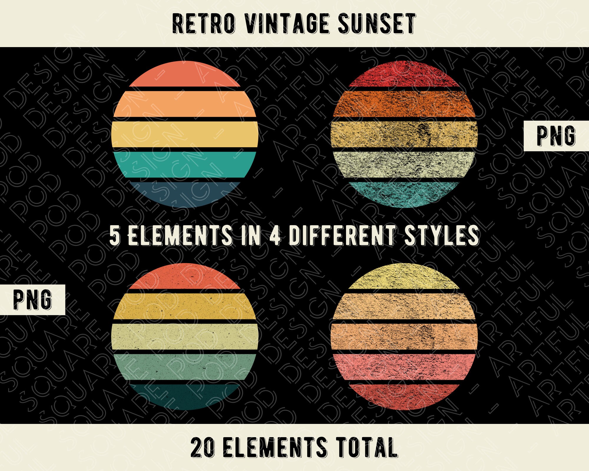 Retro Vintage Sunsets 20 Retro Sunset Clipart PNG Digital Download ...