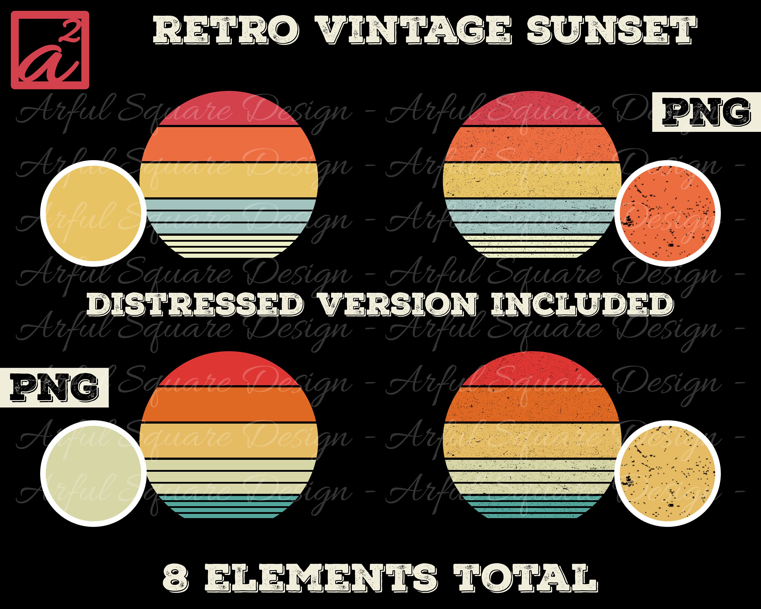 Retro Vintage Sunsets 8 Retro Sunset Clipart PNG Digital Download ...