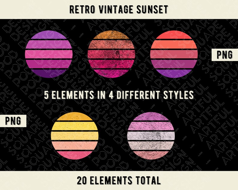 Retro Vintage Summer Gradient 20 Retro Sunset PNG Digital Download ...