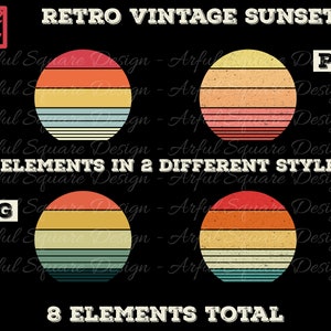 Retro Vintage Sunsets 8 Retro Sunset Clipart PNG Digital Download ...