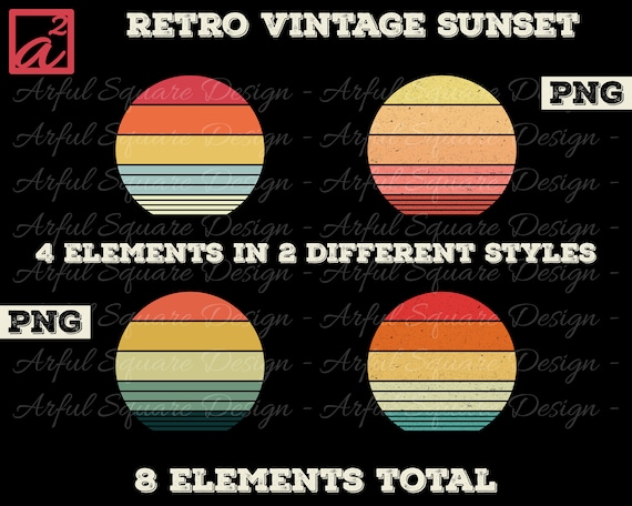 Retro Vintage Sunsets 8 Retro Sunset Clipart PNG Digital - Etsy