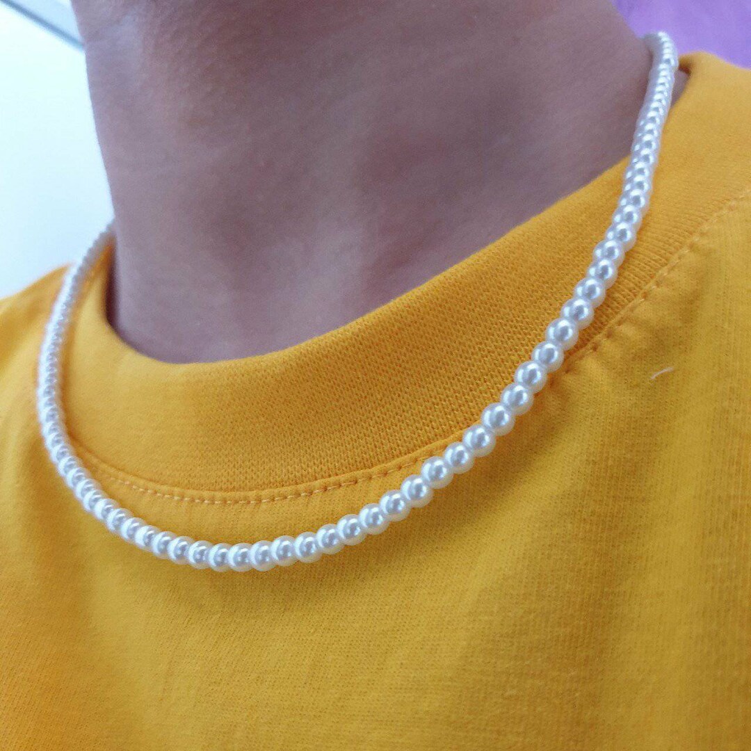 White Glass Pearl Necklace Etsy