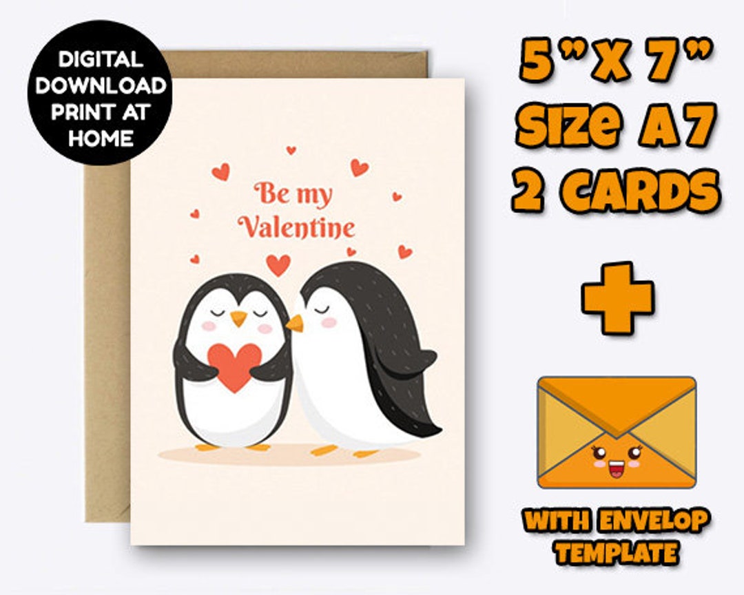 Printable Penguin Valentine Card, Children's School Valentine, Gift for ...