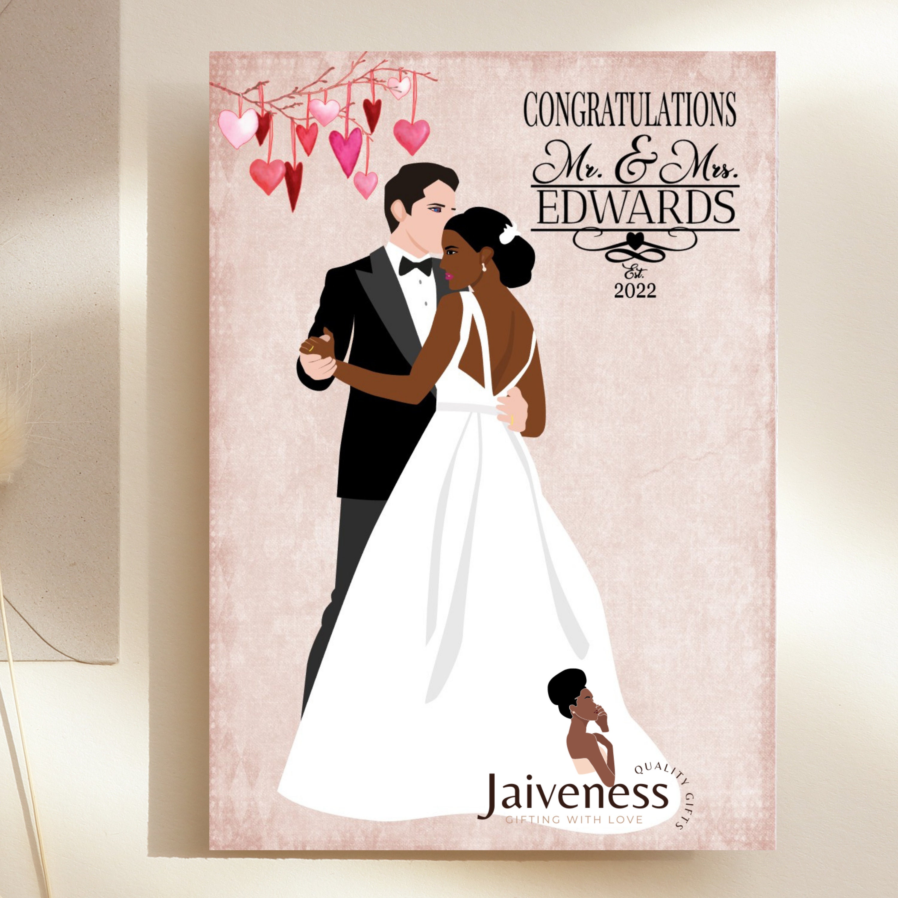 Interracial Wedding Card, White Man Black Woman, Black & White, Mixed ...