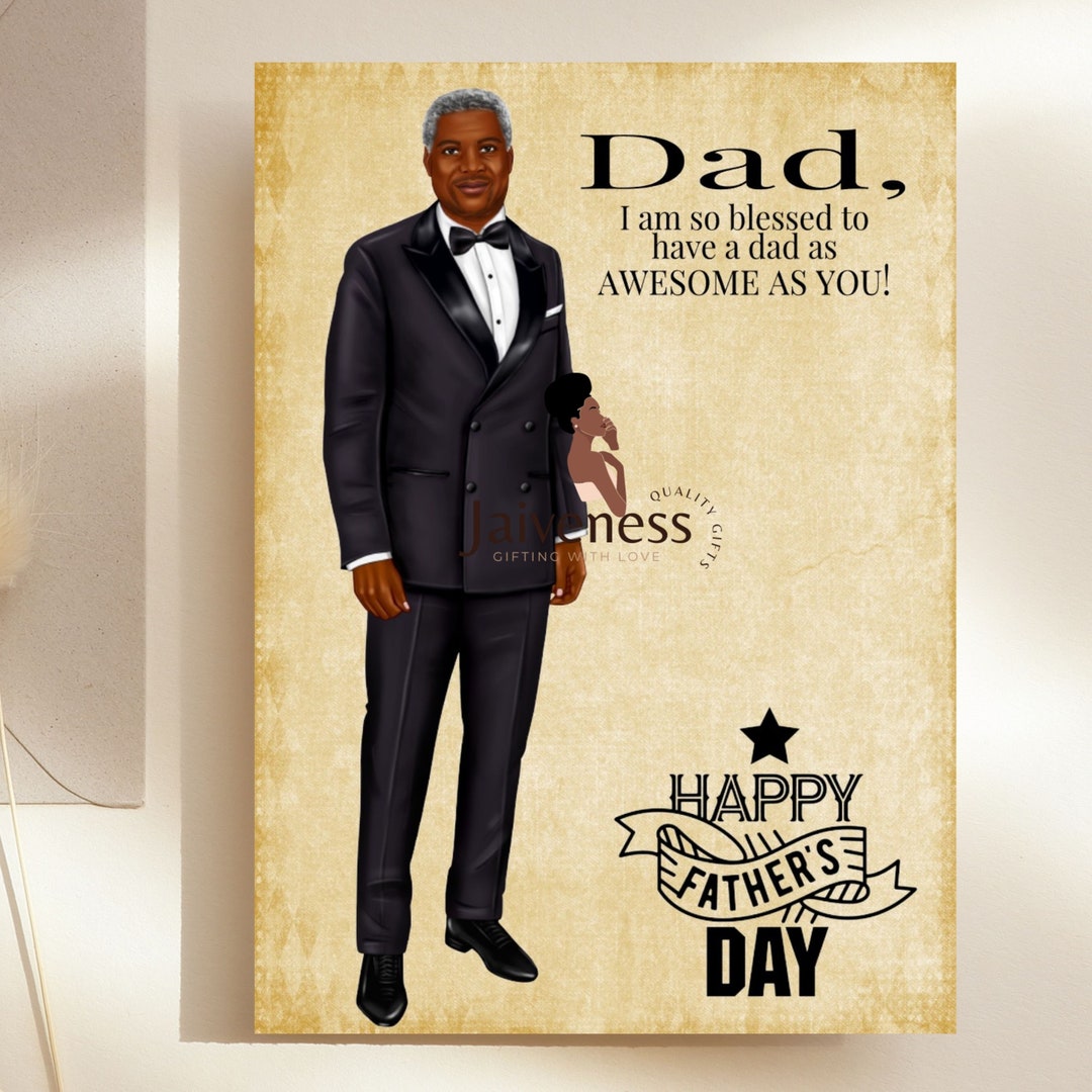 Black Father's Day Card, Black Dad Card, Black Man Greeting Card, Afro ...