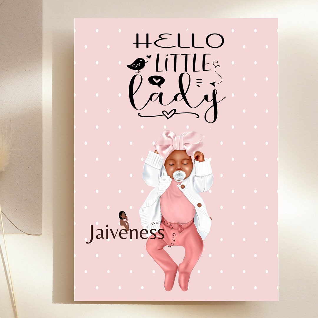 Hello Little Lady Card, Hello Little Man, New Baby Girl Card, Black ...