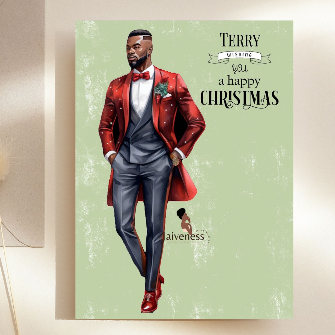 Black Man Xmas Card, Black People Cards, Afro Card, Diverse Black Card ...