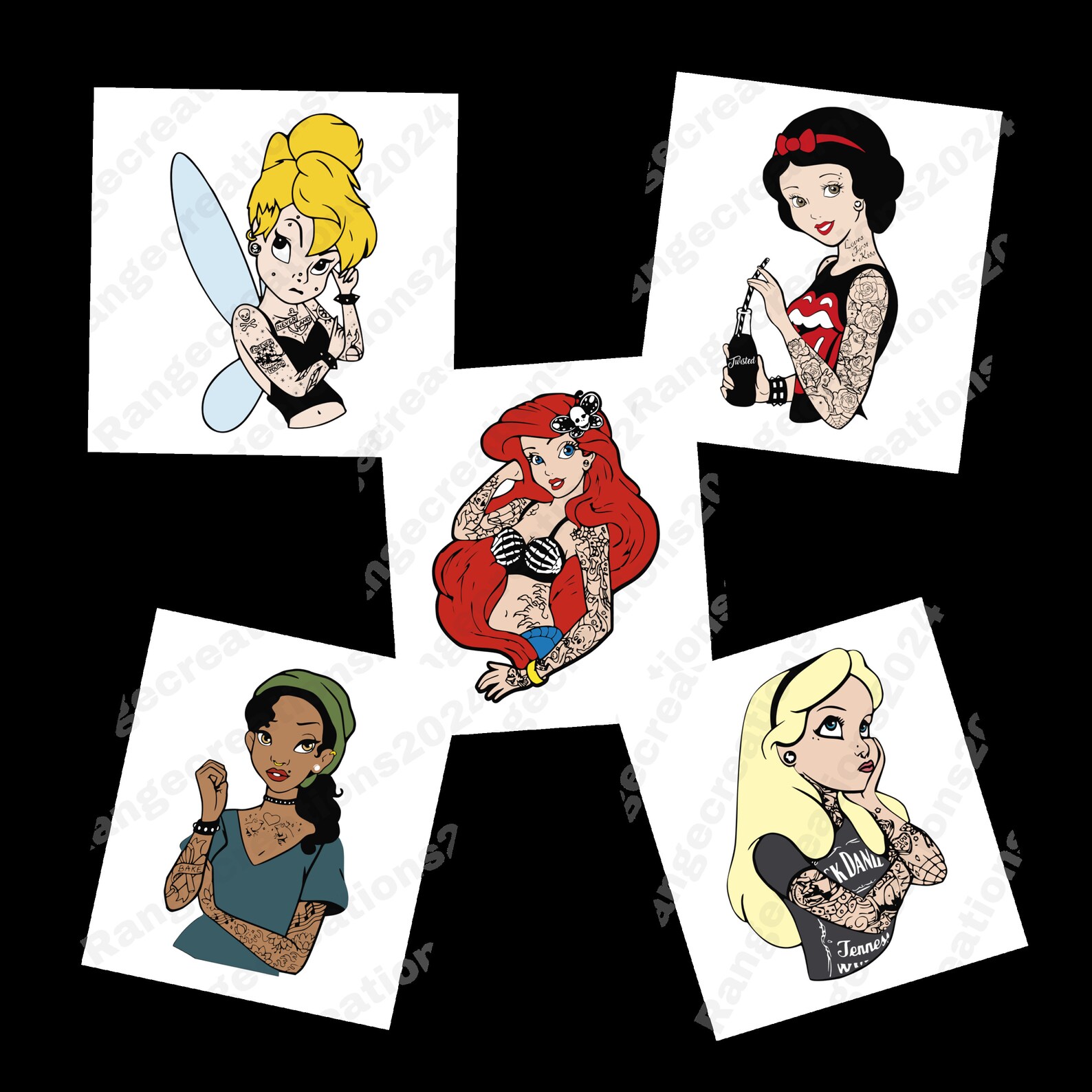 5 X Princess Tattoo Design PNG Logos Tshirt Hoodie Sublimation - Etsy