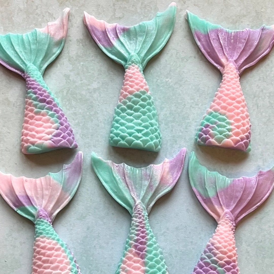 6 Fondant Pastel Rainbow Mermaid Tail Cupcake/cake Toppers Decorations ...