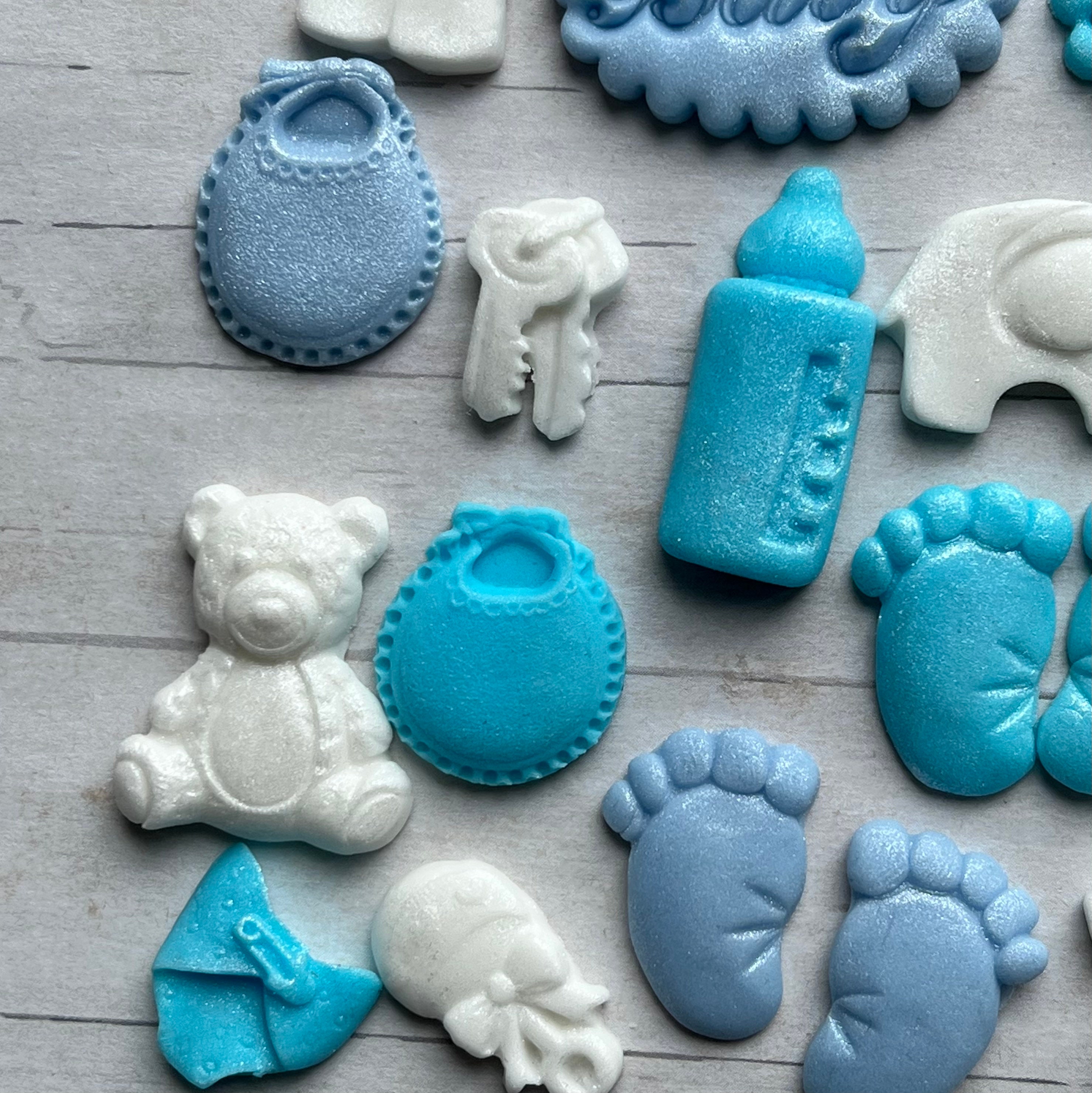 36 Baby Blue and White Edible Sugar Paste Cookie and Cupcake - Etsy UK