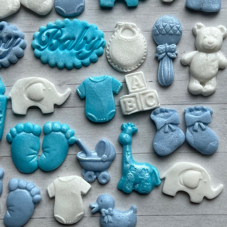 36 Baby Blue and White Edible Sugar Paste Cookie and Cupcake - Etsy UK