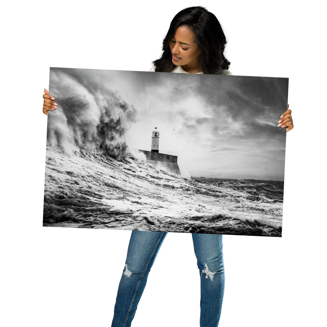 Porthcawl Lighthouse in Storm Poster Wall Art Print, Coastal Living ...