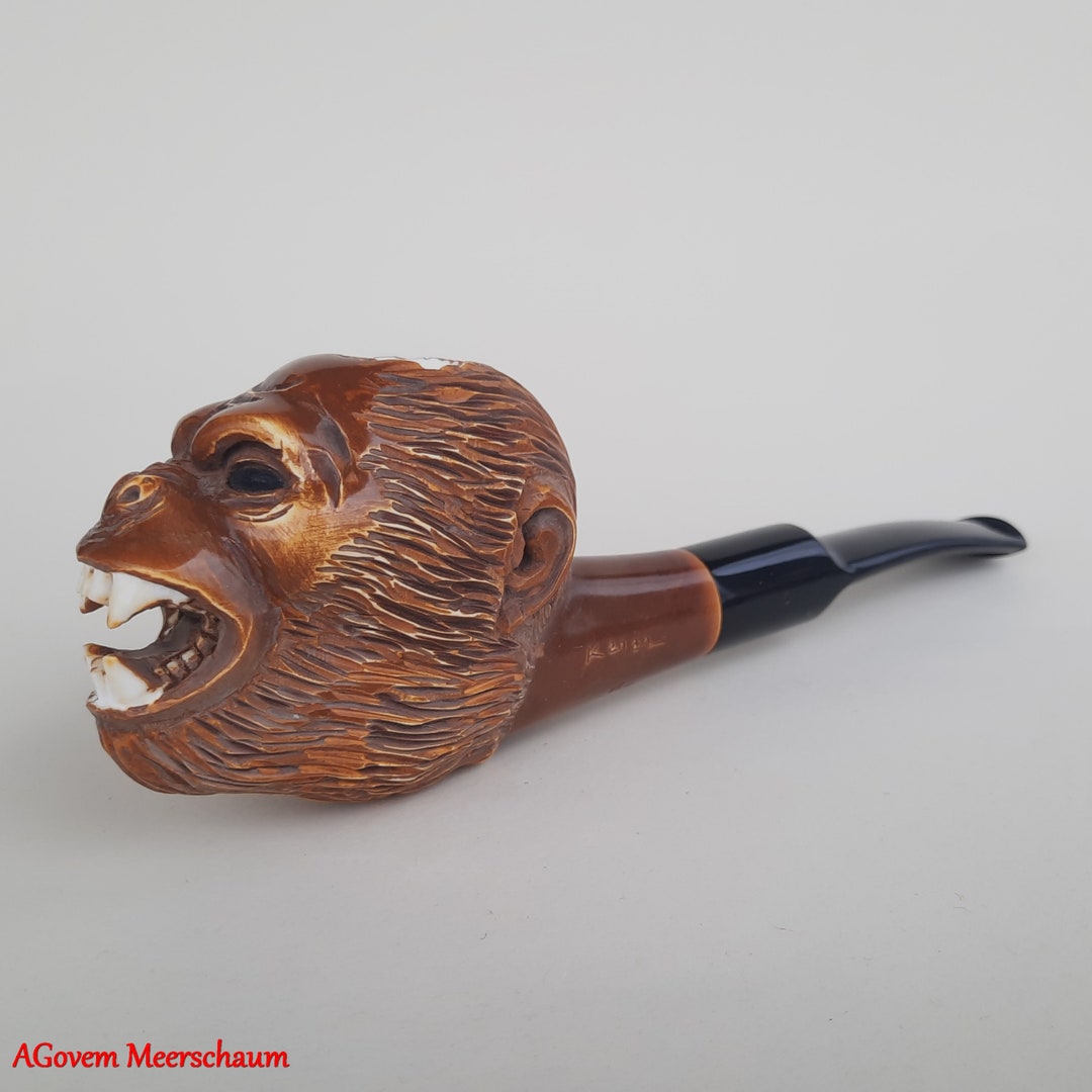 Agovem 9mm Handcarved ANGRY MONKEY Block Meerschaum Smoking Pipe, Gift ...