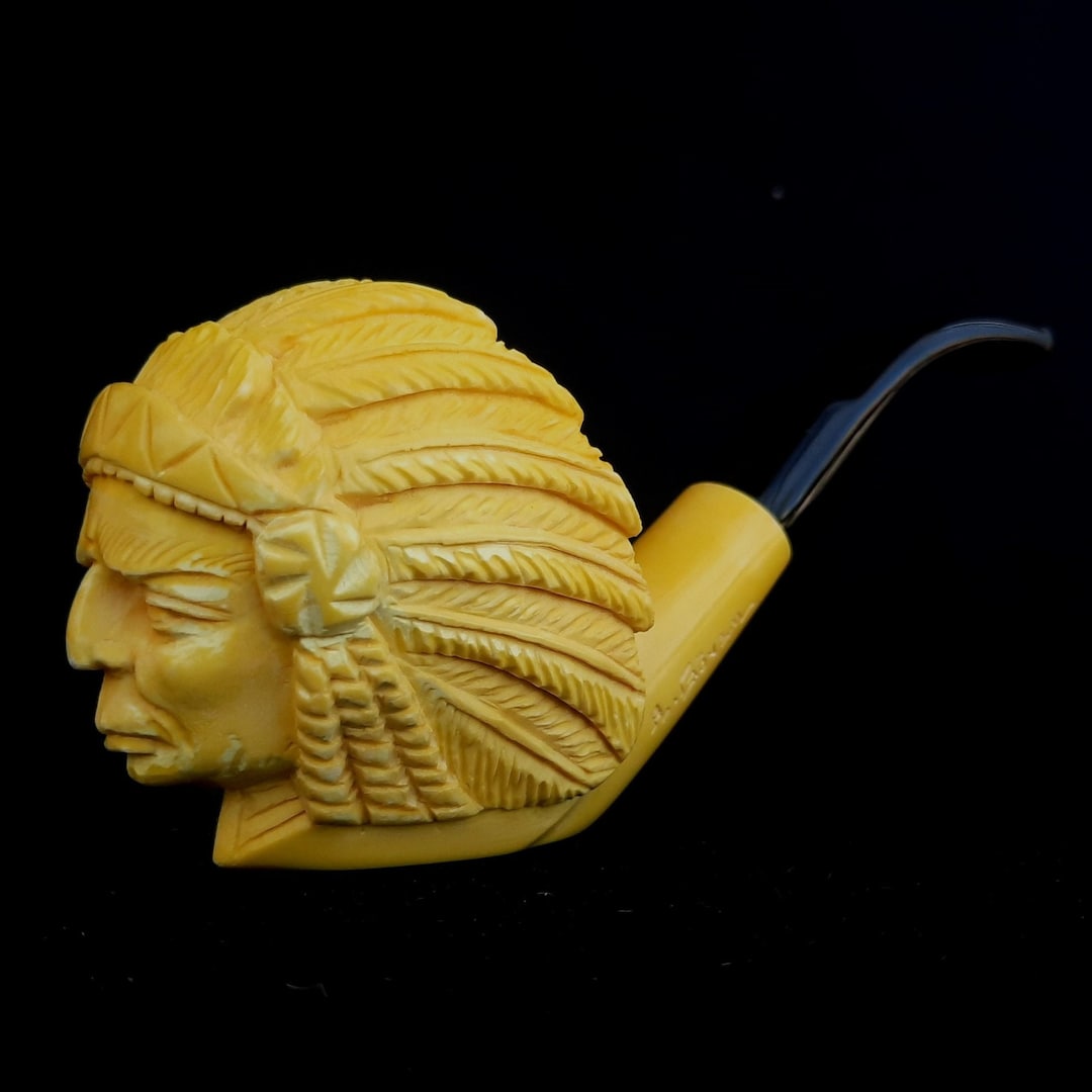 Handcarved Indian Warrior Block Meerschaum Pipe, Espuma De Mar, Pipa Di ...