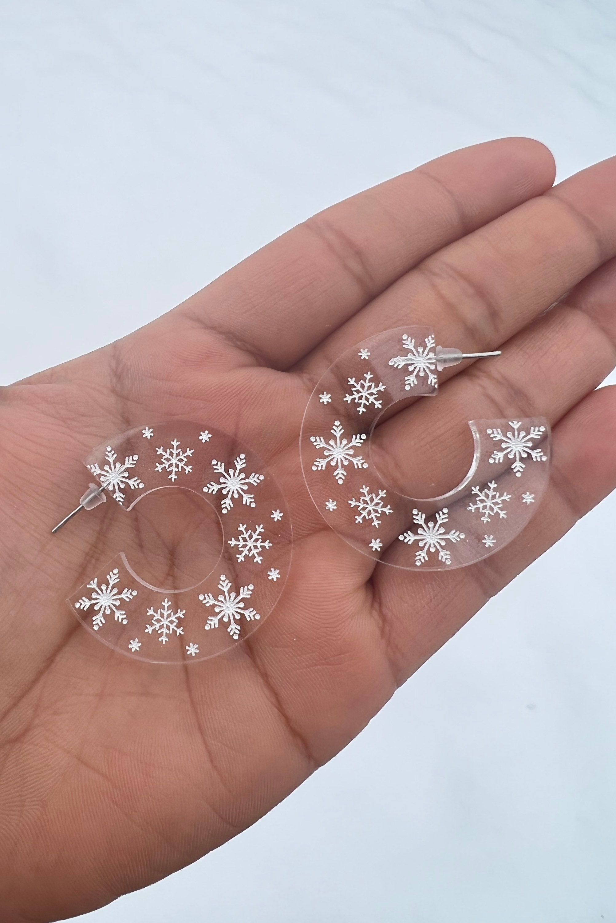 Snowflake Hoop Earrings, Christmas Earrings, Acrylic Earrings - Etsy