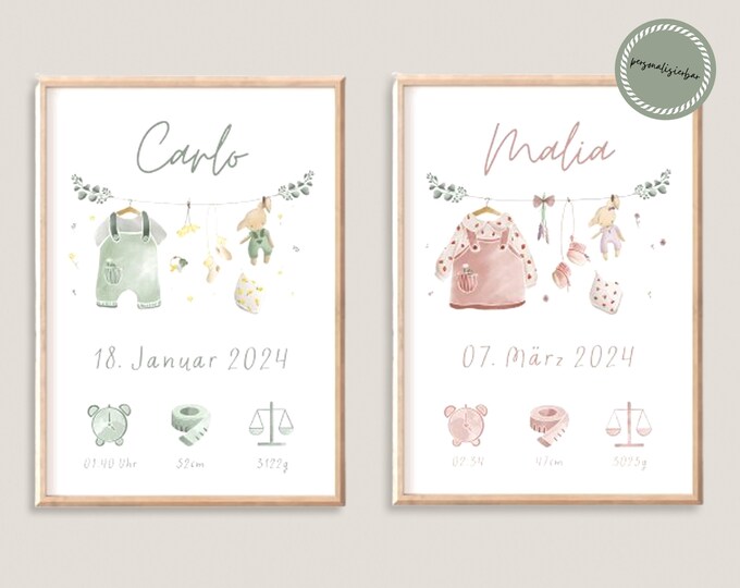 Personalisierbares Poster zur Geburt, Geburtsposter, Geschenk zur ...