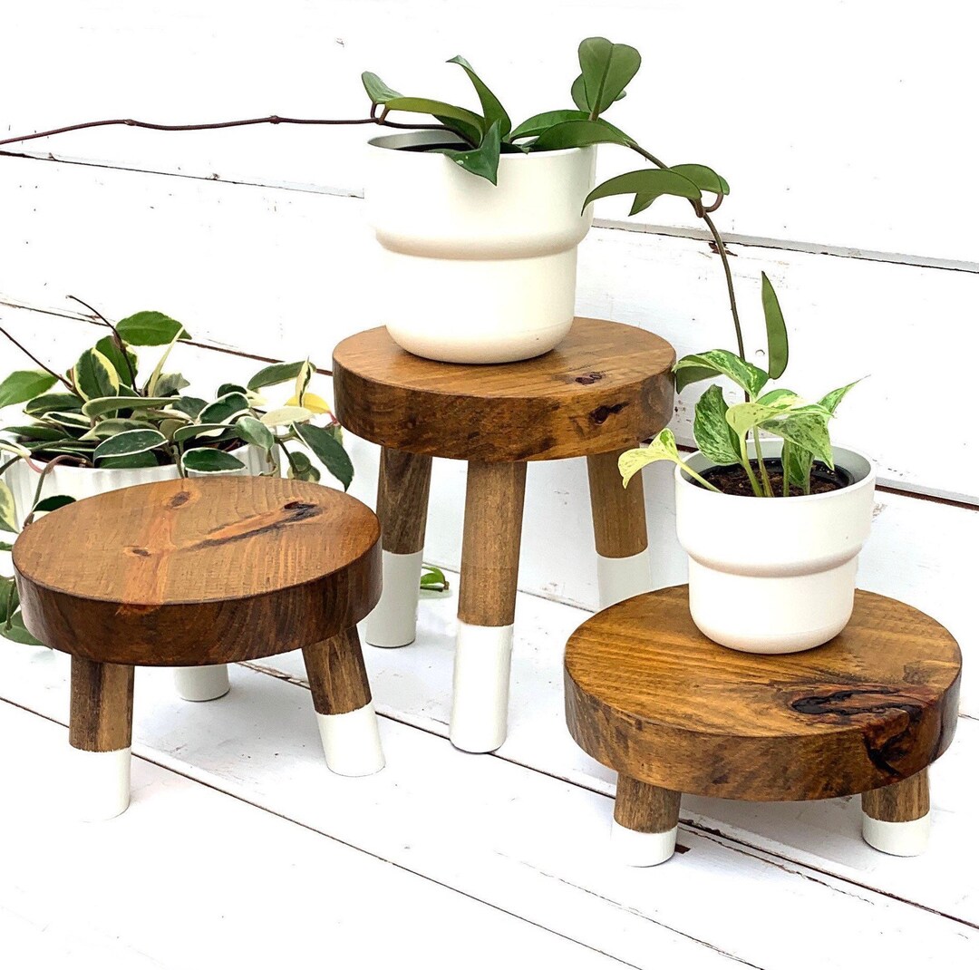 Solid Wood Color Blocked 9 Round Top Plant Stand 4 6 8 12 or 16 Tall plant Riser wood Stool accent Table side Table dip Dyed Etsy