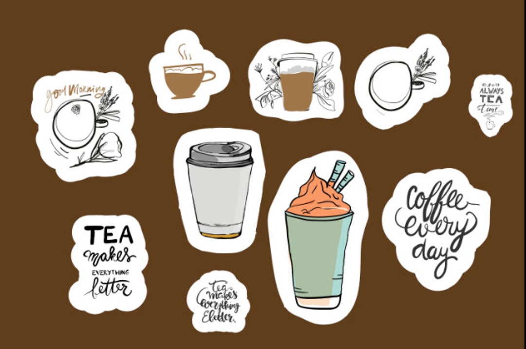 Stickers for Planners. Coffee and Tea PNG. Coffee Mug Sticker - Etsy