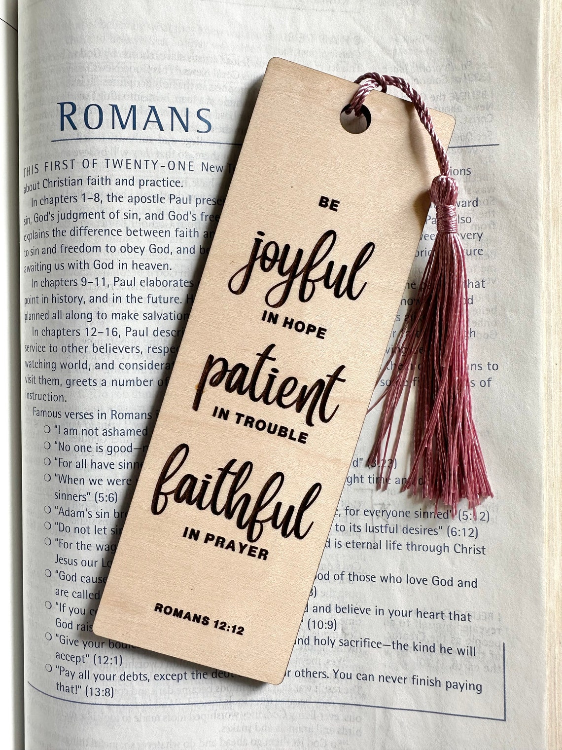 Engraved Wooden Bookmark With Tassel, Christian, Bible Verse, Be Joyful ...