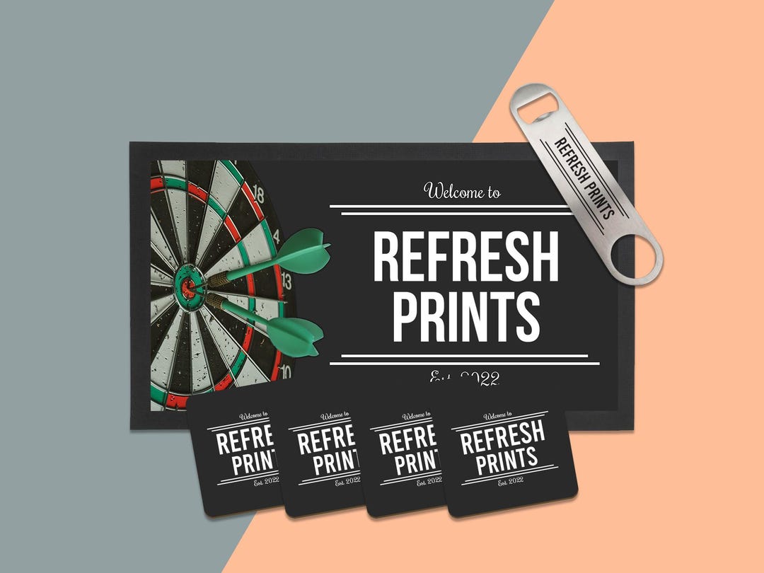 Personalised Home Bar Kit: Custom Bar Runner With Dartboard Image ...
