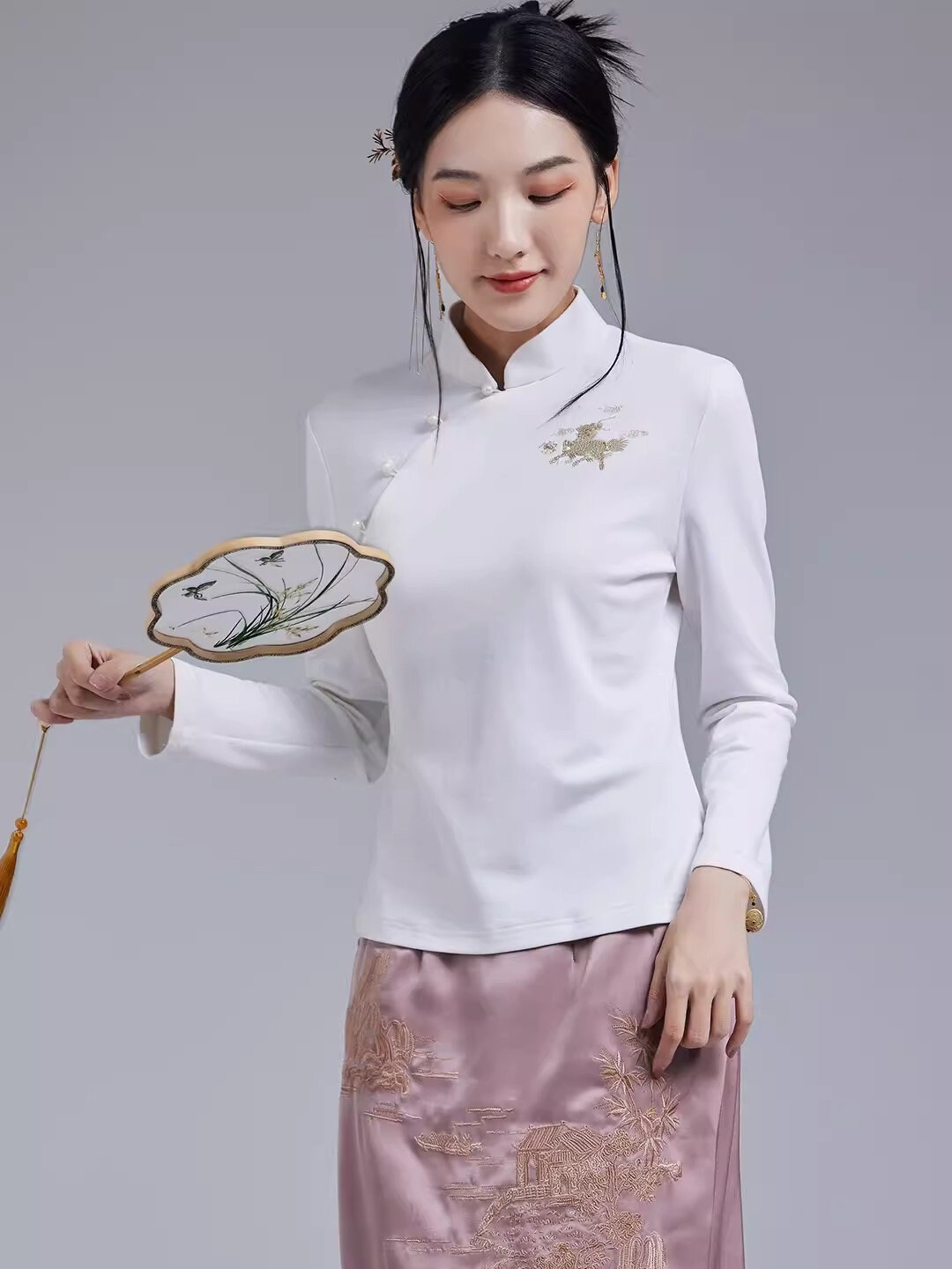 Traditional Chinese Cheongsam Blouse Elegant Vintage White Blouse Tea ...