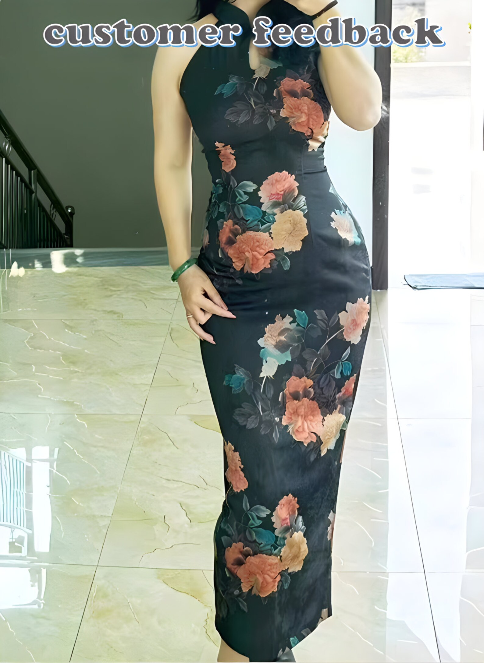 Customized Black Cheongsam Dress | Off-shoulder Modern Qipao | Tea ...