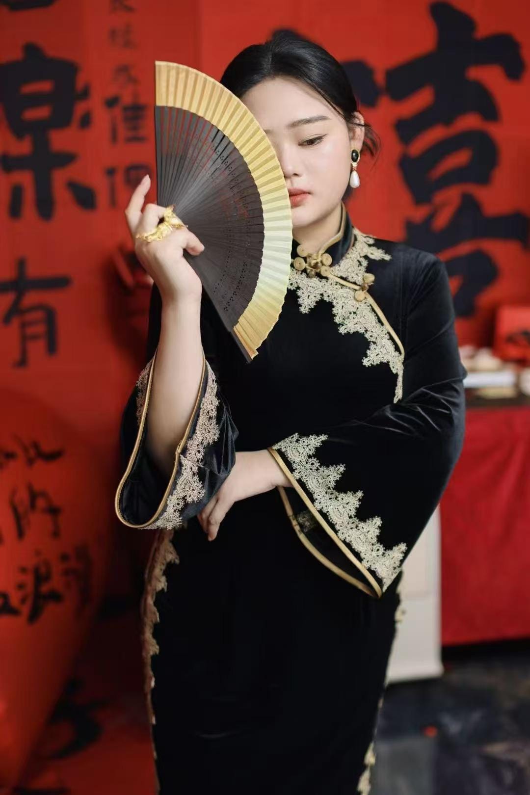 Handmade Traditional Black Cheongsam Dress | Velvet Modern Qipao for ...