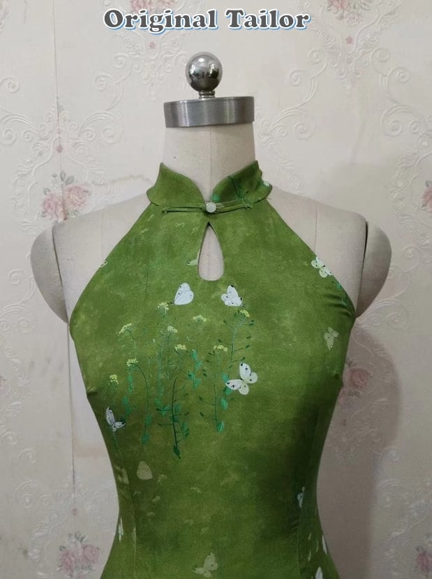 Handmade Custom Vintage Cheongsam Dress | Green Sleeveless Dress ...