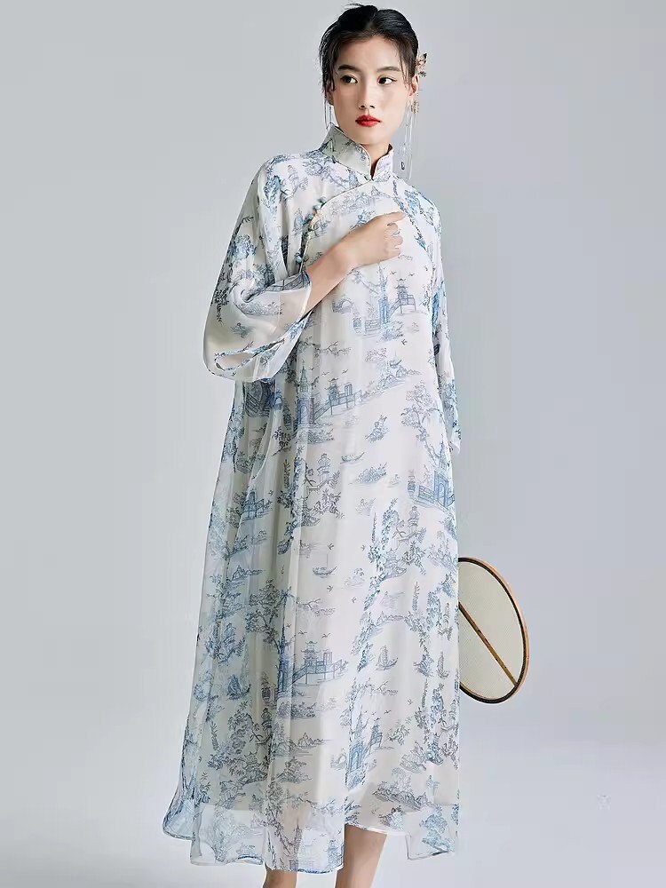 Buy Traditional Chinese Silk Embroidered Cheongsam Dress A-line Modern ...
