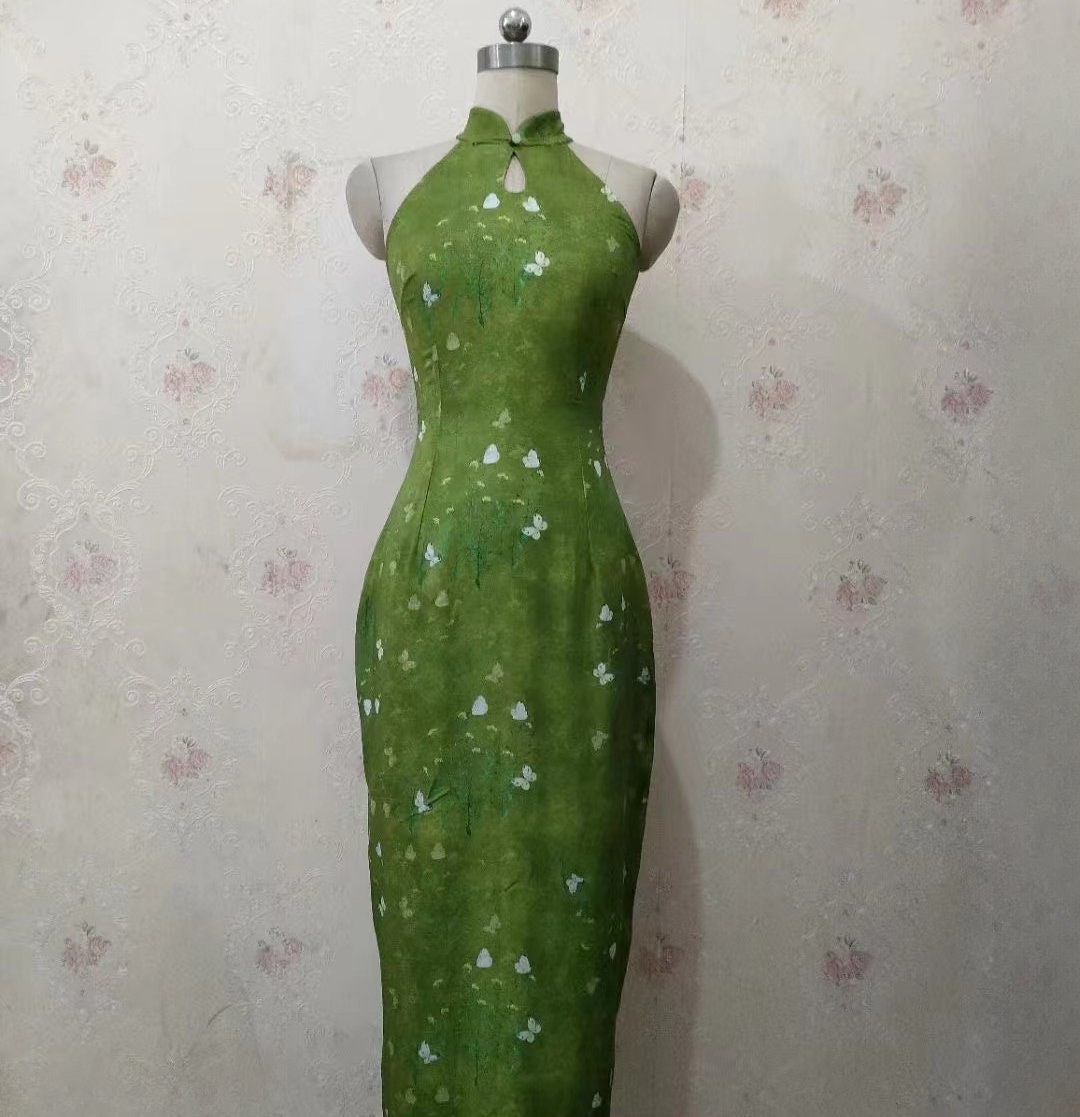 Handmade Custom Vintage Cheongsam Dress | Green Sleeveless Dress ...