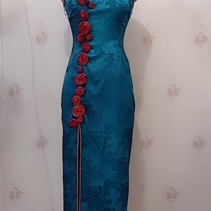 Customized Traditional Blue Cheongsam Dress | Embroidered Rose Modern ...