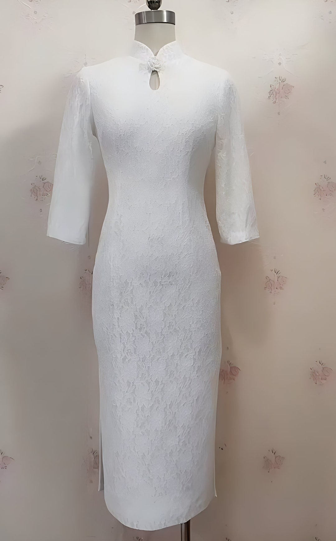 Handmade Traditional Cheongsam Dress for All | Lace Chiffon White ...
