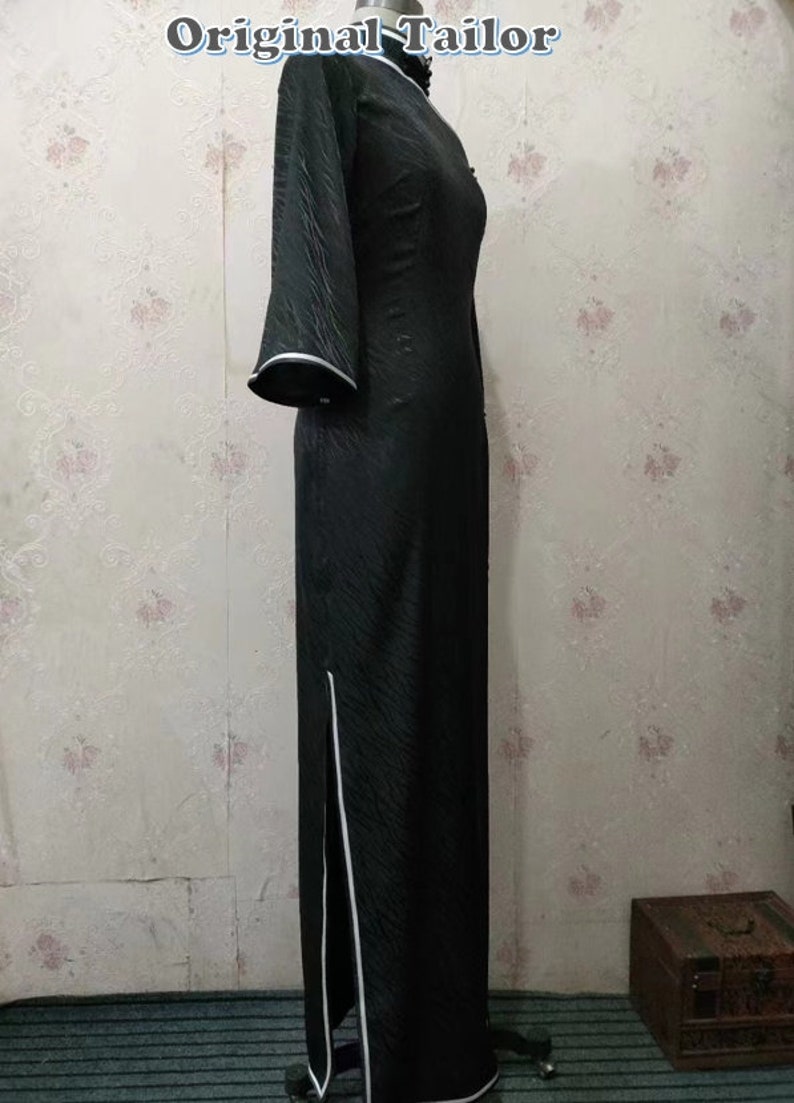 Customized Traditional Black Cheongsam Dress | Long Sleeve Dress ...