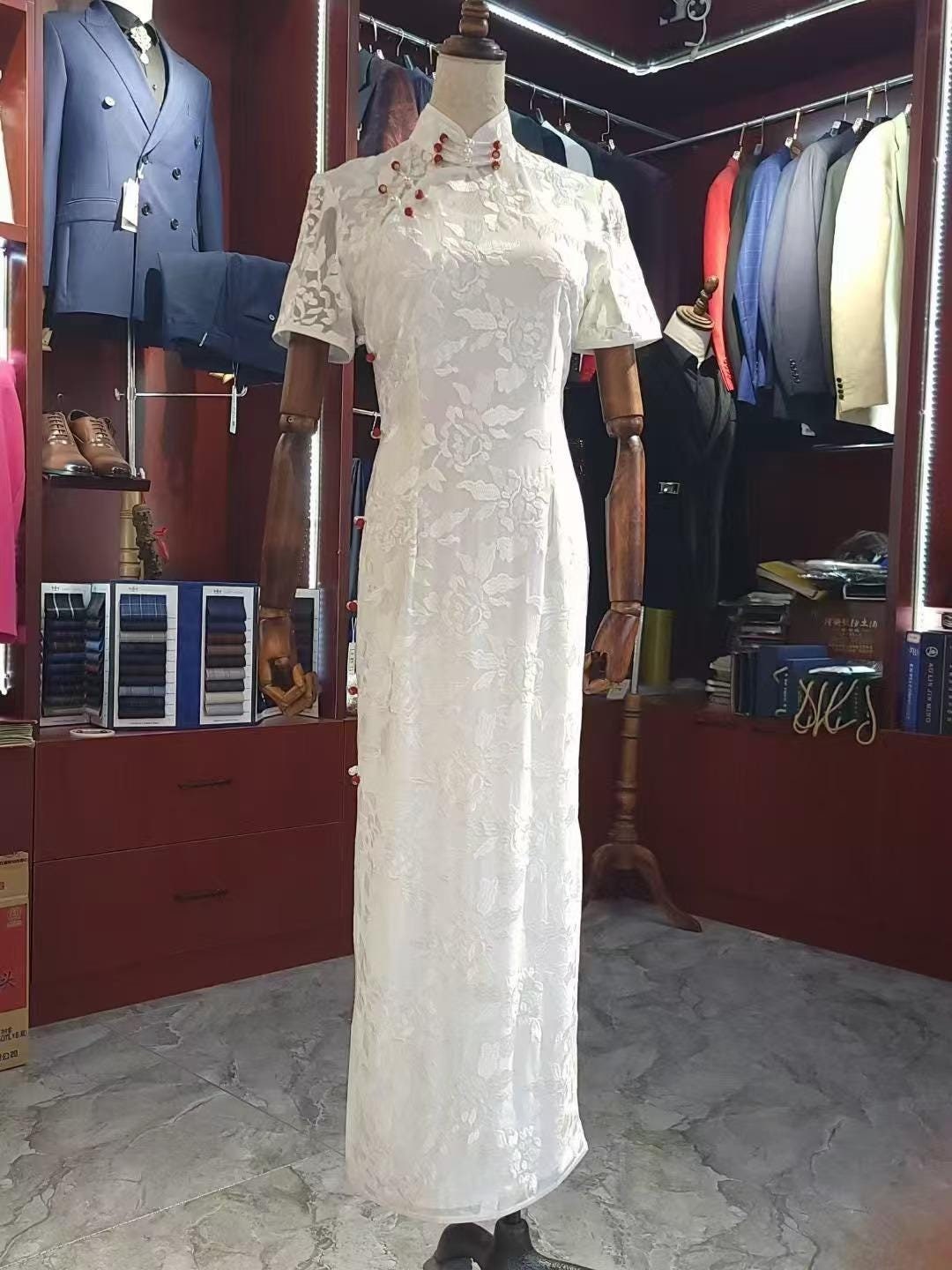 Handmade Custom White Lace Cheongsam Dress | Bridal Dress | Chinese ...