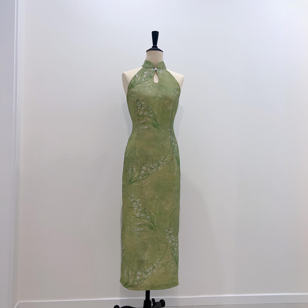 Custom Tailored Cheongsam Dress | Green Modern Qipao Dress | Tea ...