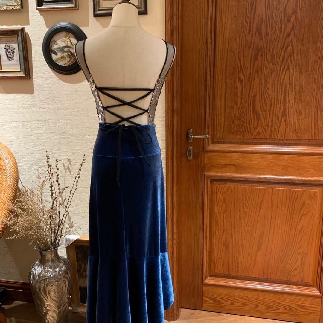 Custom Blue Velvet Argentine Tango Suits Dance Dress Prom Dress Tea ...