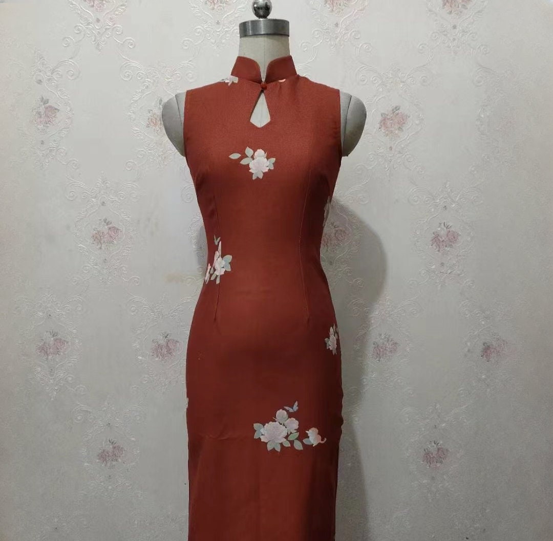 Customized Orange Cheongsam Dress | Sleeveless Dress | Evening | Elegan ...