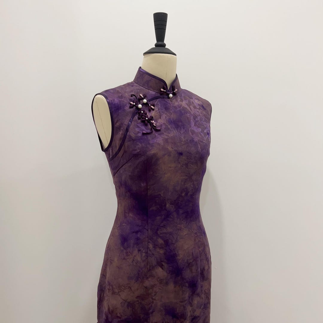 Custom Purple Mulberry Silk Cheongsam: Handmade Qipao Dress - Etsy