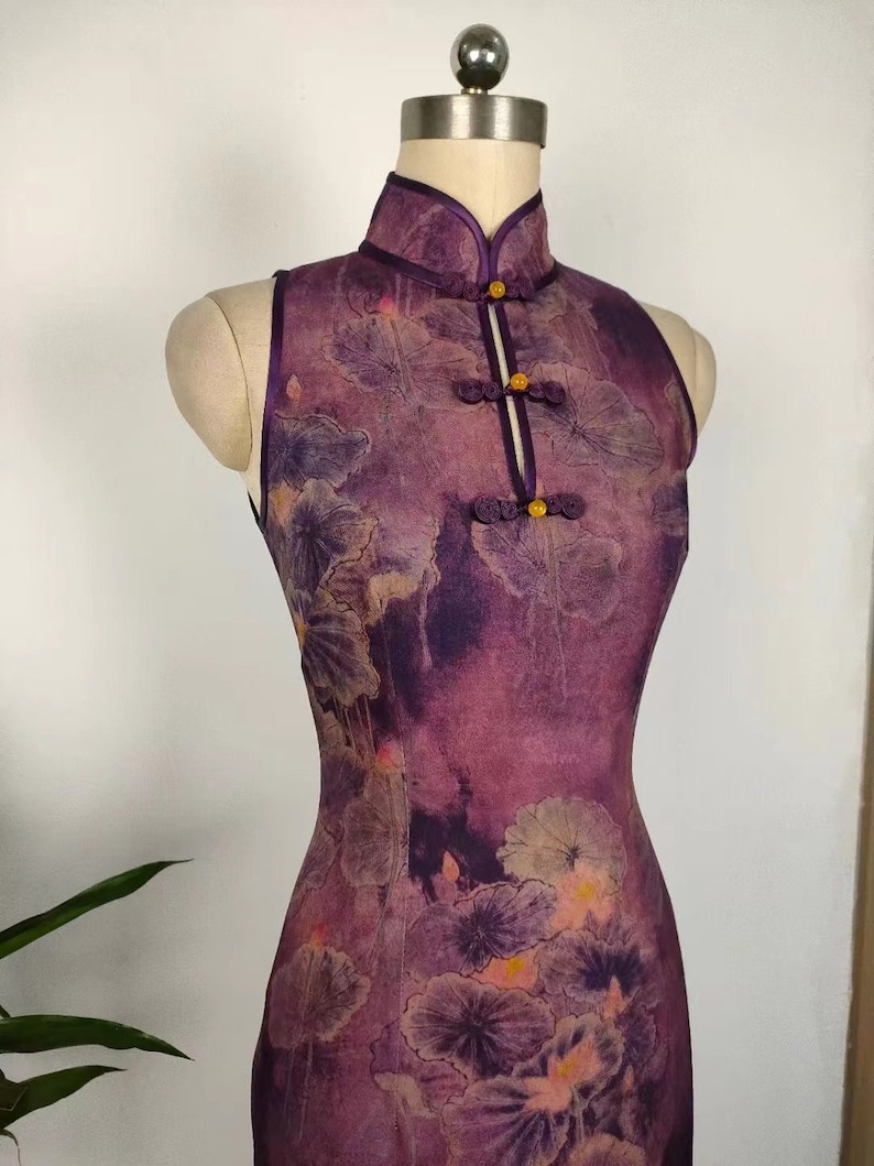 Handmade Purple Floral Cheongsam Dress: Modern Sleeveless Qipao - Etsy