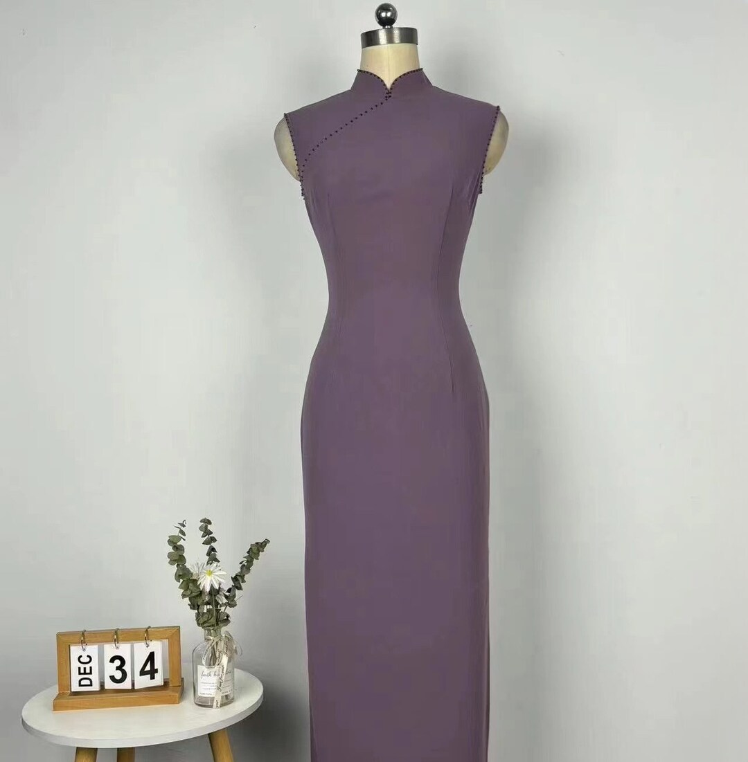 Handmade Custom Purple Cheongsam Dress | Sleeveless Dress | Chinese Tea ...