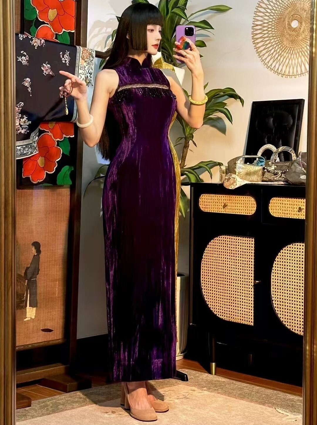 Custom Purple Velvet Cheongsam Dress | Wedding Dress | Bridal Dress ...