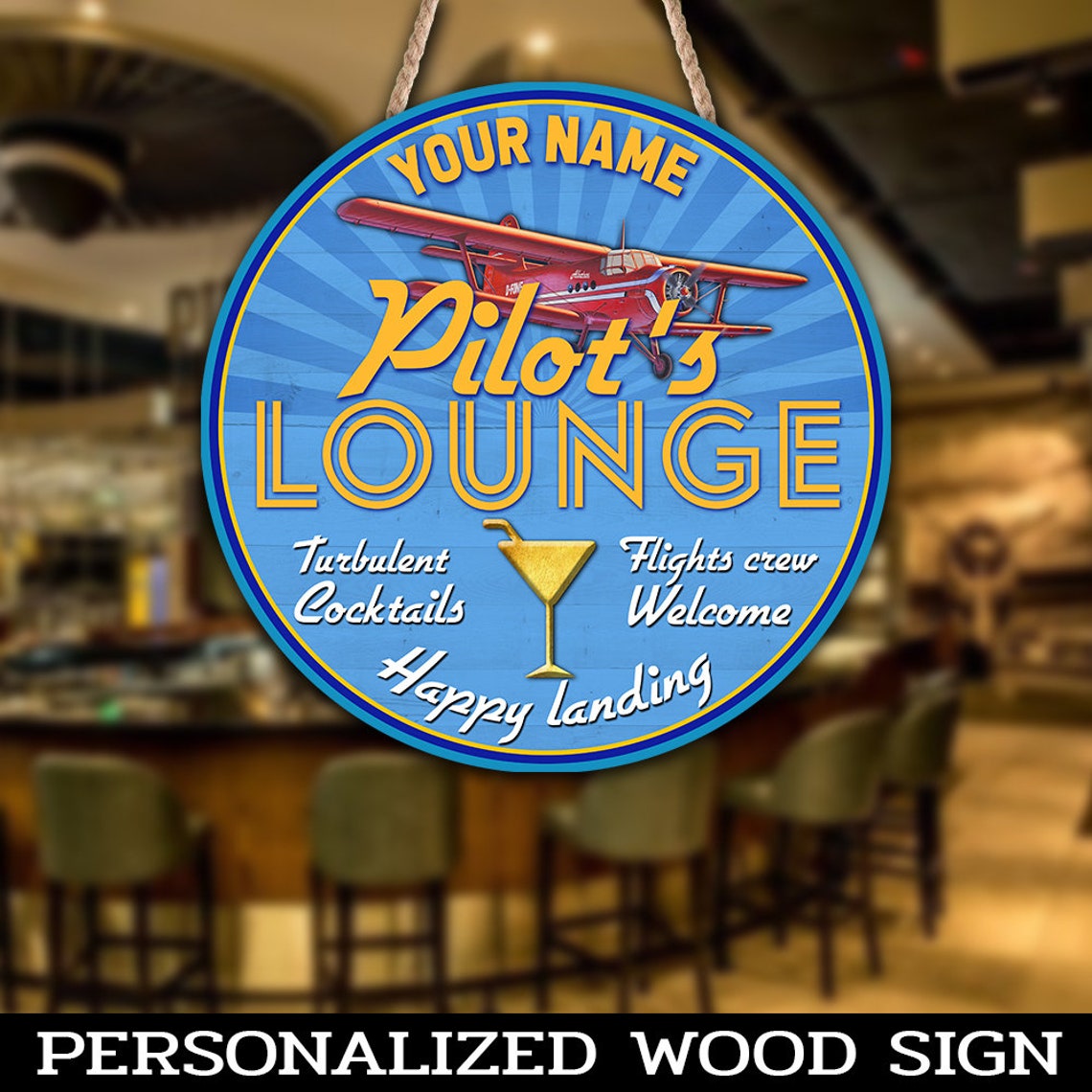 Pilot's lounge Customized Wood Sign Personalized Pilot | Etsy