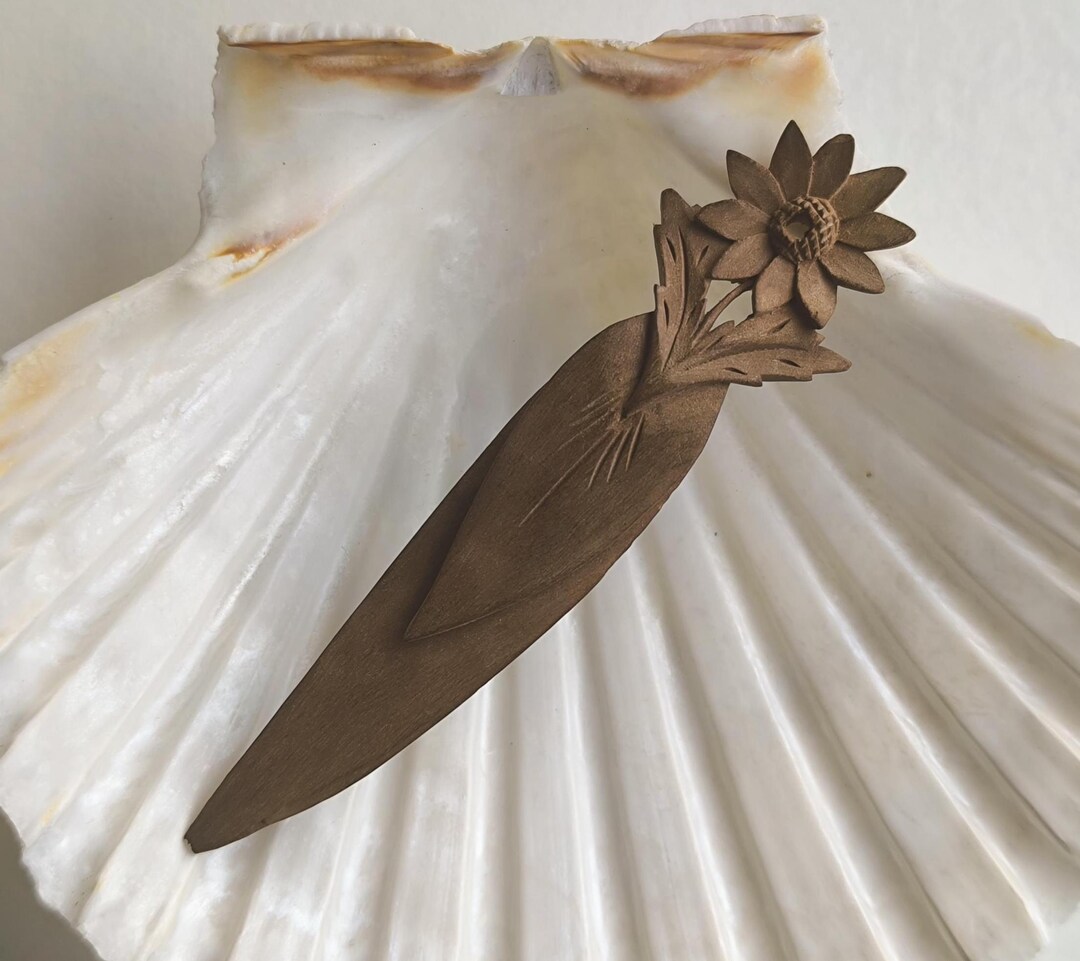 Antique Flower Carved Bookmark, Vintage Wooden Floral Book Mark ...