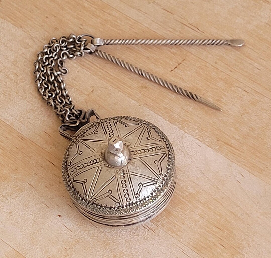 Art Deco Silver Snuff Box W/ Chain Spoon & Stick, Vintage 800 Silver ...