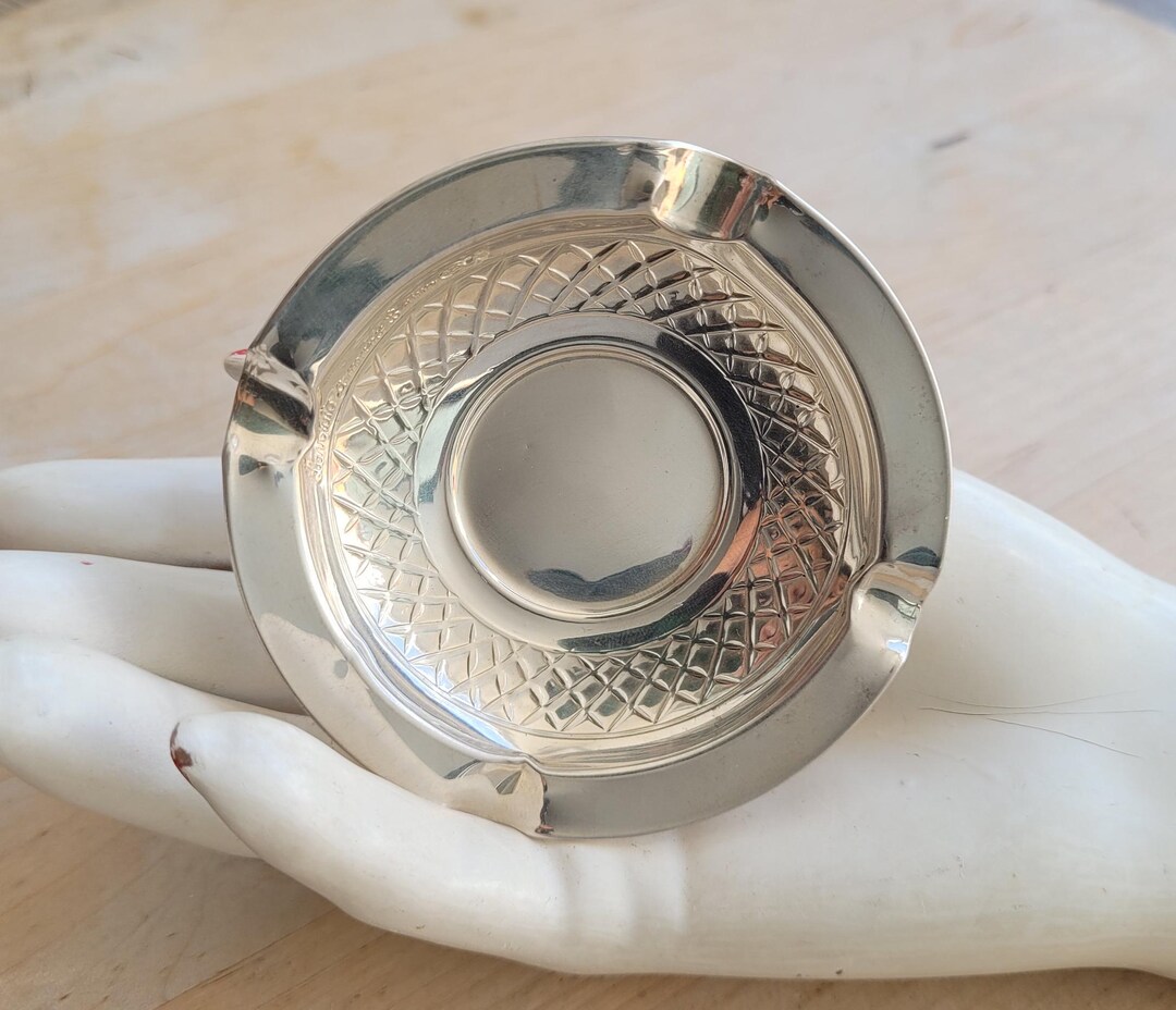 Art Deco Sterling Silver Ashtray, Vintage Mini Round Tobacco Holder 925 ...